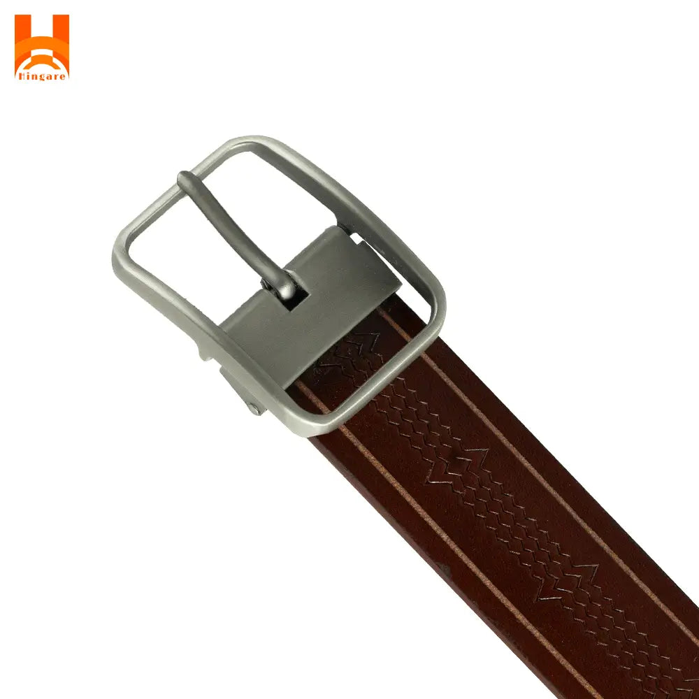 Middle Line Embossed Genuine Leather Belts for Men's Pin Buckle 2" Wid